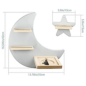 Floating Shelf Wall Mounted Set of 4 (Moon and 3 Stars) for Toniebox Starter Set, Tonie Figures - Magnetic Wooden Shelves Compatible with Toniebox Player Audio Character for Children Baby's Room