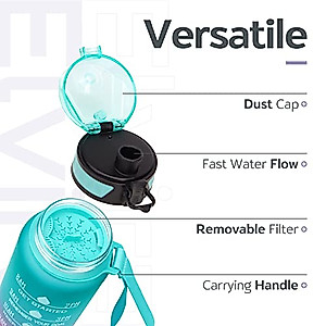 Elvira 32oz Motivational Fitness Sports Water Bottle with Time Marker & Removable Strainer,Fast Flow,Flip Top Leakproof Durable BPA Free Non-Toxic-Green/Purple Gradient