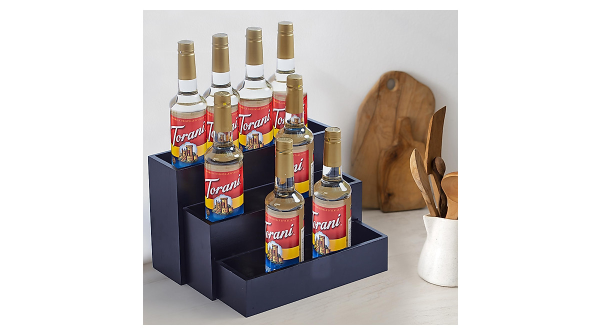 GOVOKOI Black Wood Coffee Syrup Rack Organizer - 3 Tier Storage Stand