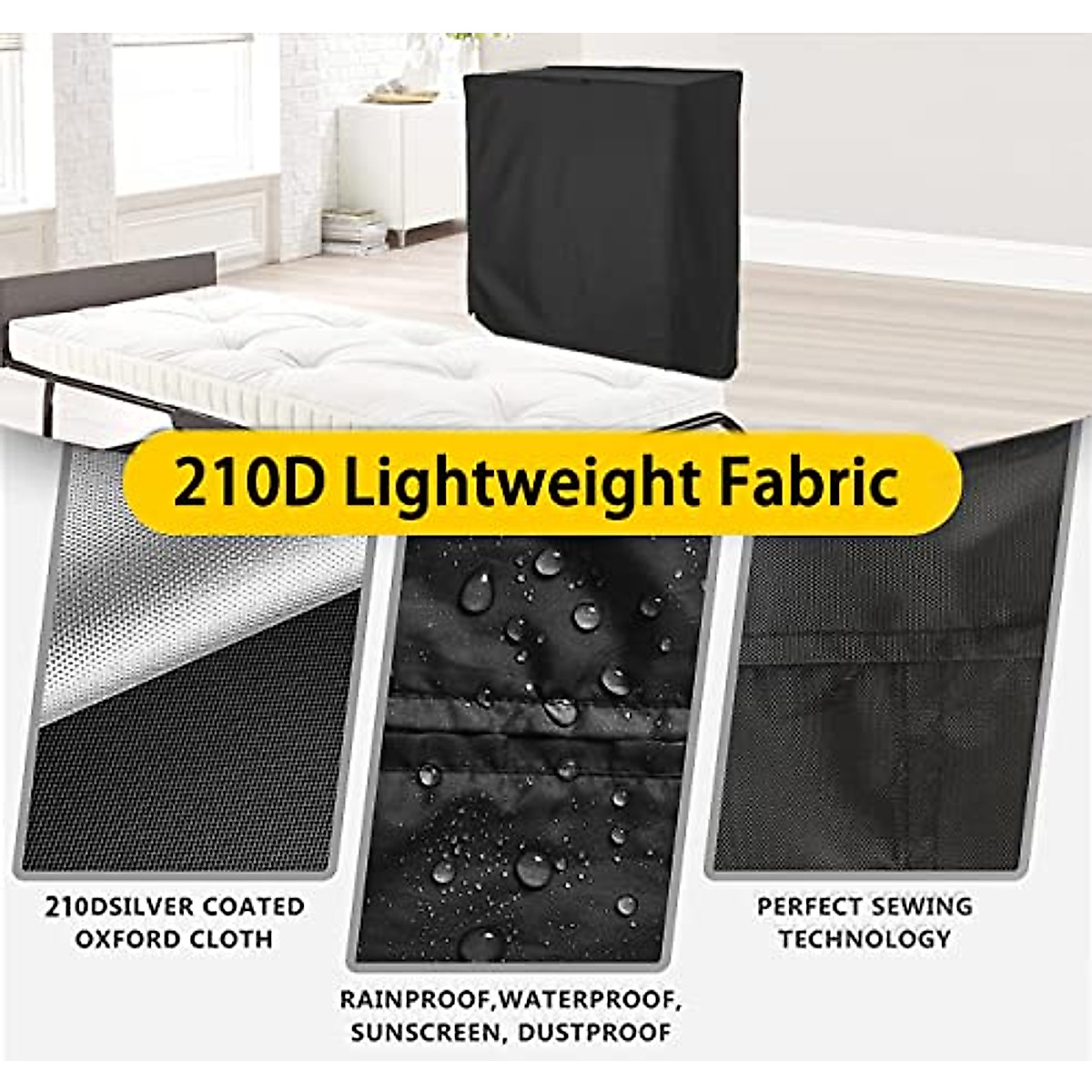 Universal Folding Bed Storage Cover 39" Lx 15 "W x 44.8 "H Rollaway Bed Storage Cover Fits Twin Size 38 Inch Beds Dustproof Guest Bed Protector with Zipper for Easy On and Off Black