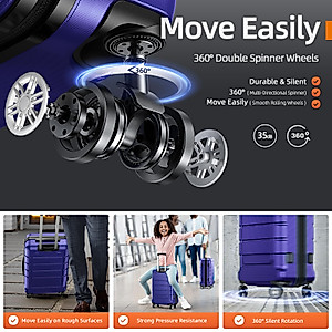 SHOWKOO Luggage Sets Expandable PC+ABS Durable Suitcase Sets Double Wheels TSA Lock 4 Piece Luggage Set Royal Blue