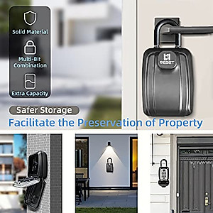 RESET-G14 4 Digit Combination Storage Wall Mount House Key Lock Box with Shackle,Push Button Lock Box & Protective Shell for Outside Weatherproof,Large Capacity,Black