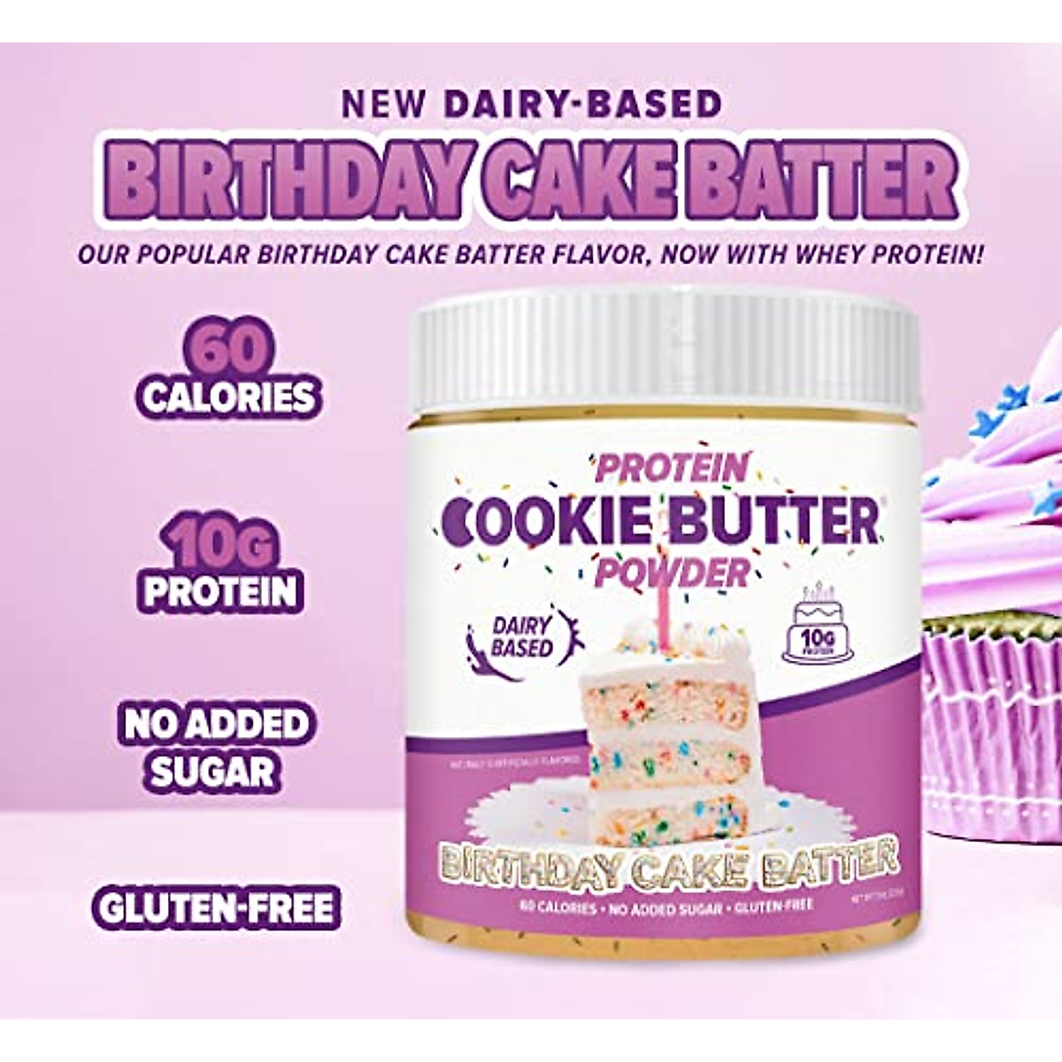 Flexible Dieting Lifestyle Whey Protein Cookie Butter Powder - Birthday Cake Batter | Keto-Friendly, Low Carb, No Added Sugars, Gluten-Free | Easy to Mix, Bake and Spread | 7.9oz
