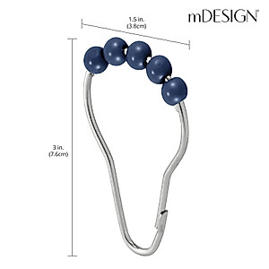mDesign Steel Metal Easy-Glide Roller Ball Shower Curtain Rings - Bathroom Shower Curtain and Curtain Liner Rolling Ring Hooks for Shower Rod, Guest Bath and Powder Room - 12 Rings - Navy Blue