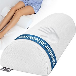 5 STARS UNITED Knee Pillow for Back Sleeping – Memory Foam Cushion for Sciatica Pain Relief – Under Leg Support for Sleeping on Back – Half Moon Bolster for Bed, White
