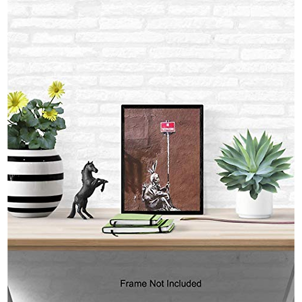 No Trespassing Sign - Banksy Wall Art Poster - 8x10 Urban Street Art Mural Print - Room Decor for Home, Apartment, Dorm, Bedroom, Living Room - Gift for Native American Indian Teens, Graffiti Fan