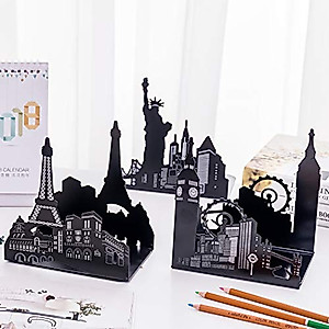 SIPLIV Bookends Steel Universal Economy Holder Stand Book Rack Desk Bookend, Ferris Wheel City, 1 Pair(Black)