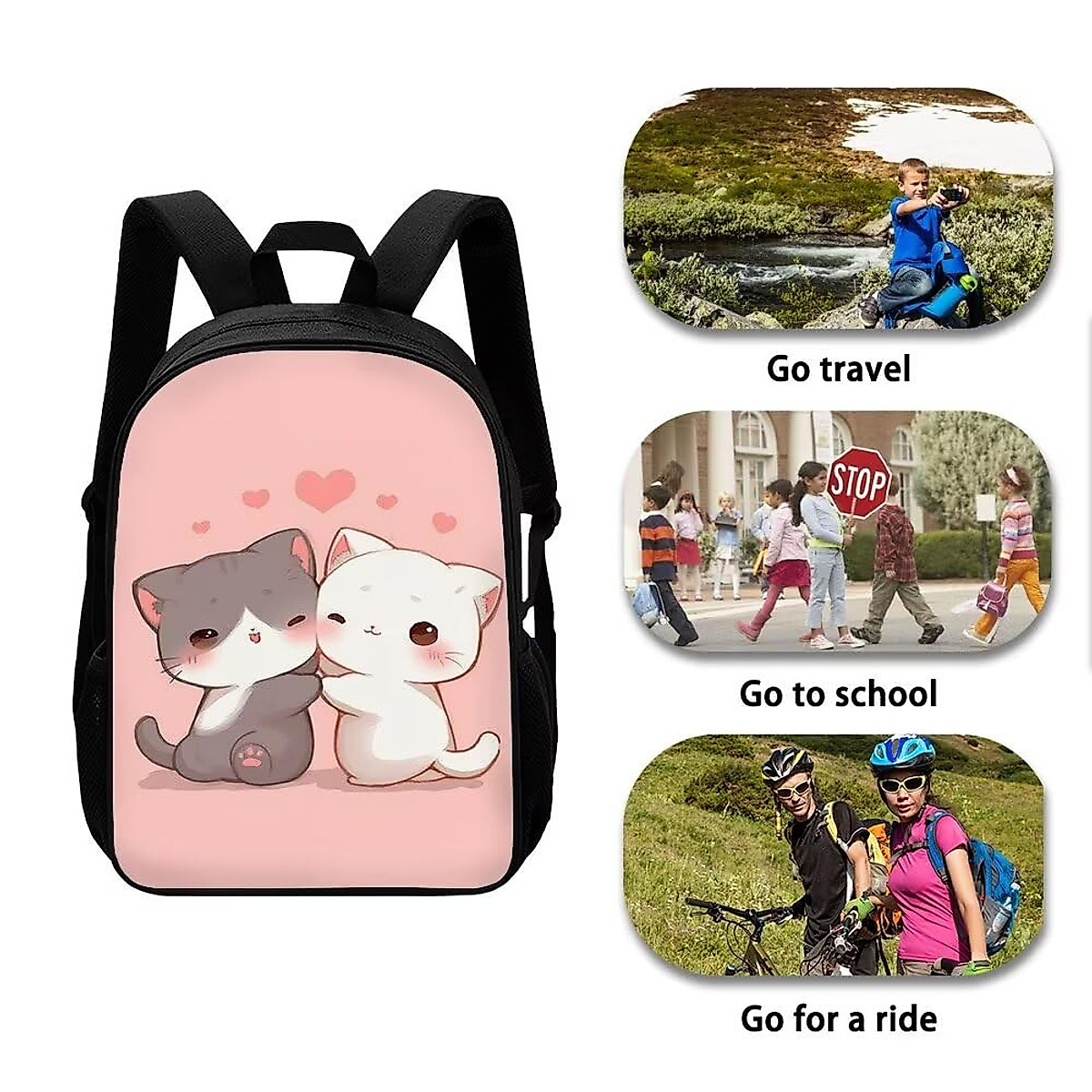 YSTARDREAM Cute Cat School Backpack for Teen Girls Kawaii Bookbag Large for School Office Lightweight Outdoor Travel Mountaineering Bag