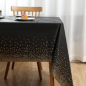Jepeux 2 Packaging Black and Gold Plastic Tablecloth, 54 inch x108 inch Rectangular Disposable dot Party Table Cover, Suitable for Birthday, Graduation, Restaurant, Wedding Decoration Tablecloth