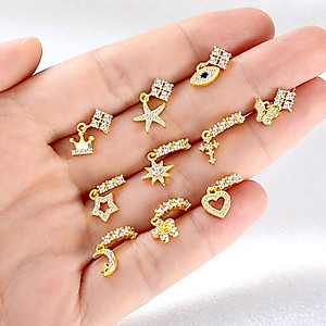 Bonuci 15 Pcs Dangle Nose Rings Hoops Heart Dangle Nose Rings Cartilage Earring Dangling Nose Piercing Jewelry for Women (Gold)