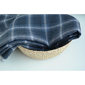 Navy Blue Linen Gradation Plaid Fabric | Versatile Fabric Material - Ideal for Sewing, Crafts and Home Decor