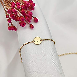 Ovian Initial Charm Bracelet for Women 18K Gold Plated stainless steel Coin Disc Engraved Letter J Bracelet Personalized Monogram Name Bracelet for Girls
