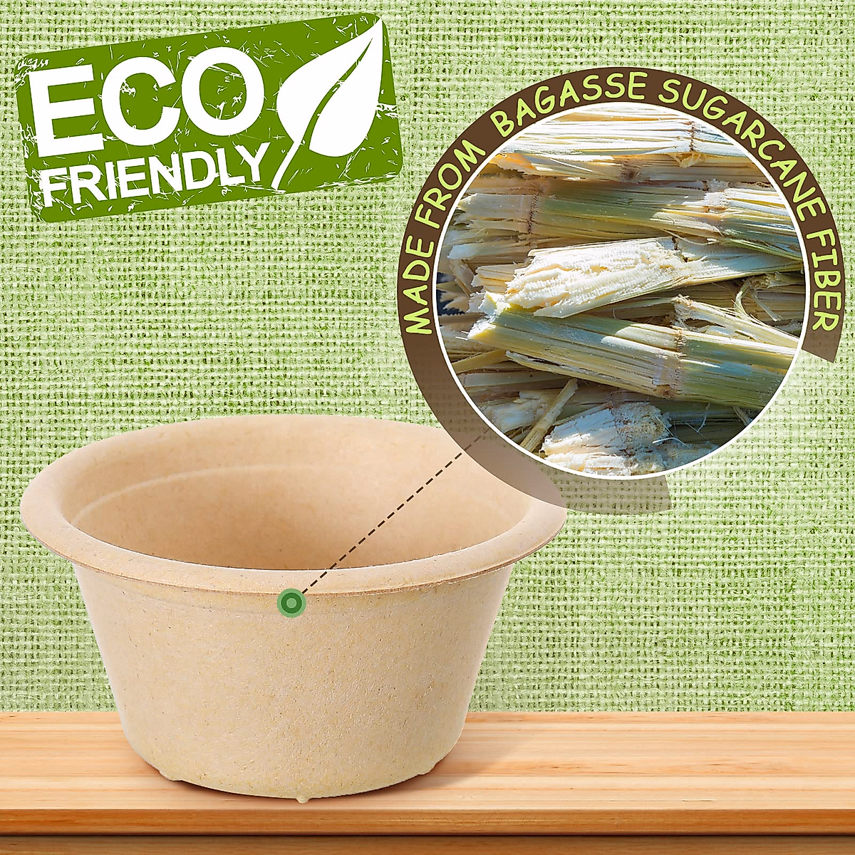 Sieral 2 oz Natural Bagasse Fiber Cups Disposable Food Sugarcane Small Sample Portion Biodegradable Compostable Tasting Cups Souffle Condiment Sauce Ice Cream Dishes for Party(500 Packs)