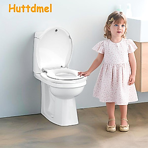 Potty Training Seat Built-in Toilet Seat, Round Toilet Seat 16.5inch with Baby Seat 2 in 1 Soft Close Quiet No Slapping, Magnetic Absorption, Easy Installation for Bottom Fixing Toilet