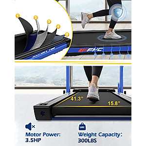 FYC Under Desk Treadmill - 2 in 1 Folding Treadmill Desk Workstation for Home 300LBS Weight Capacity, 3.5HP Free Installation Foldable Treadmill Compact Electric Running Machine for Office, Blue