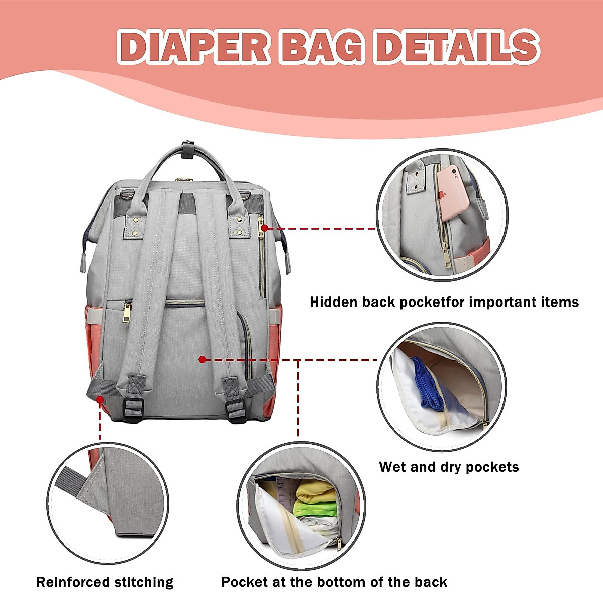 Armbq Diaper Bag Backpack Waterproof Multi-Function Diaper Bag for Baby Care Travel Essentials Baby Bag for Mom Large Capacity Purple