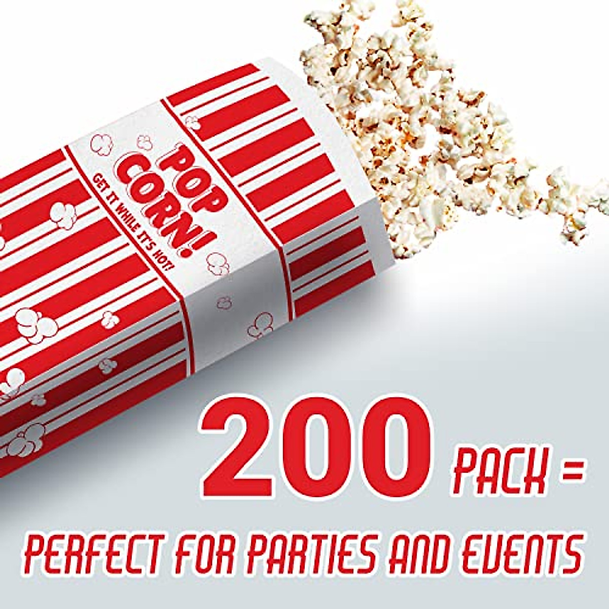 Popcorn Bags Coated for Leak/Tear Resistance. Single Serving 1oz Paper Sleeves in Nostalgic Red/White Design. Great Movie Theme Party Supplies or for Old Fashioned Carnivals & Fundraisers! (200)