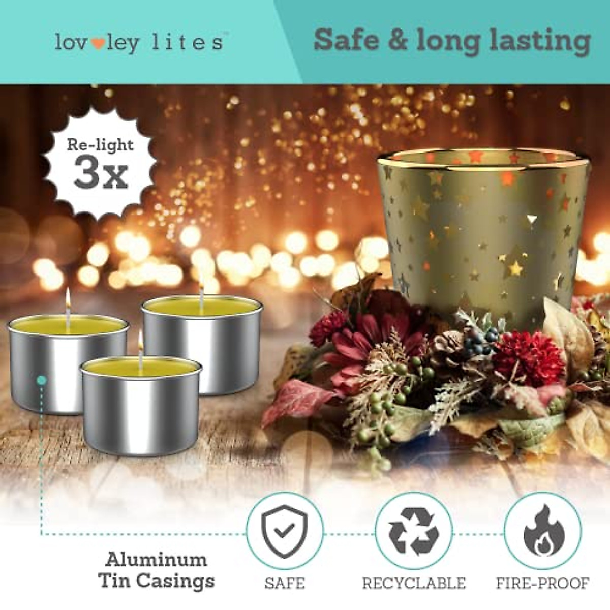 Lovley Lites Soy Tealight Candles Citronella - 36 Premium 1 Inch Tall Citronella Tea Lights Candles for Outdoor to Deter Mosquitos and Bugs