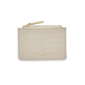 KATIE LOXTON Faux Crocodile Print Womens Medium Vegan Leather Zippered Card Holder Wallet Stone