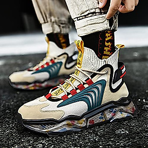 LZDZN Mens Basketball Shoes for Men Sneakers Men's High Top Running Trail Air Sports Athletic Male Walking Beige Size 9.5 Boys Women Man Boots