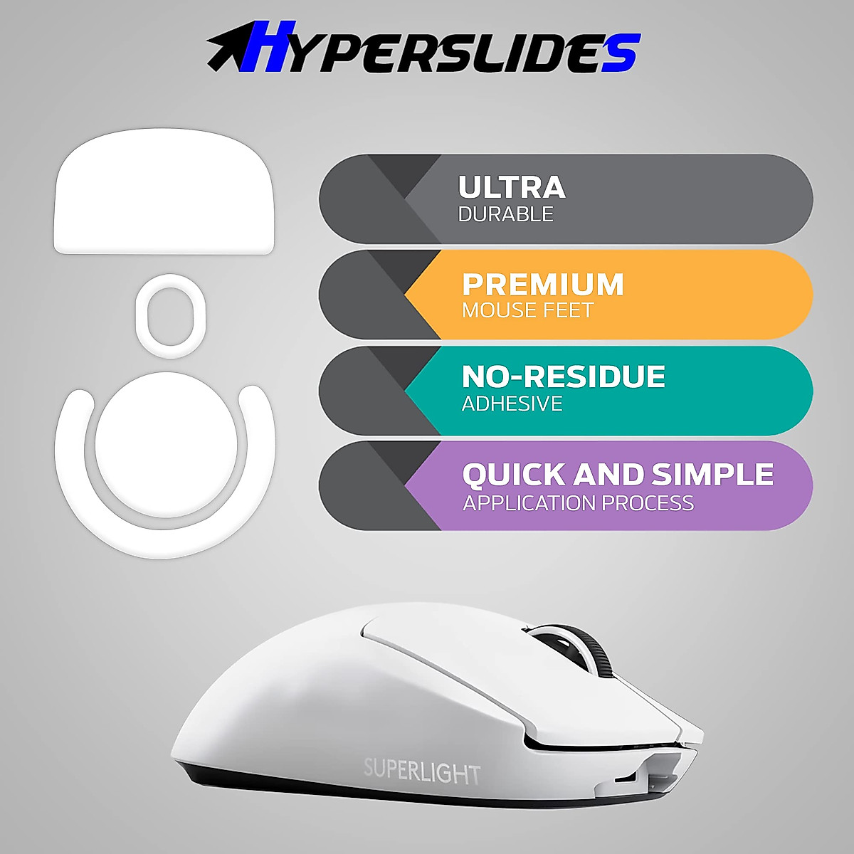 2 Sets of Hyperslides Rounded Edges Mouse Feet, Mouse Skates, Mouse Pads for Logitech G PRO X Superlight Wireless Gaming Mouse Feet Replacement(0.8mm, Smooth, Pure White PTFE) Pro Performance Upgrade