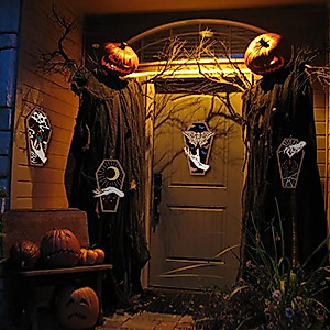 CHDITB Gothic Home Decor Coffin Hanging Sign(Set of 4, 6.3"x 10.43"), Spooky Coffin Shaped Door Hanger with Witch Hands Spider Butterfly, Retro Goth Horror Wood Sign for Home Party Haunted House