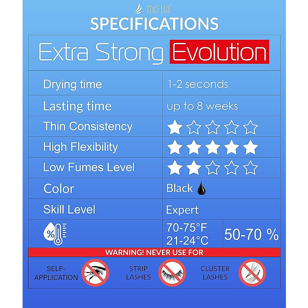 Extra Strong Evolution Eyelash Extension Glue Stacy Lash (0.17fl.oz/5ml)/1-2 Sec Dry/Retention – 8 Weeks/Professional Supplies/Black Adhesive