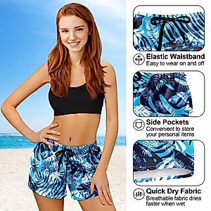 Naanle Women's Beach Shorts with Pockets Tropical Leaves Swim Trunks Board Shorts Swim Shorts Quick Dry Swimwear