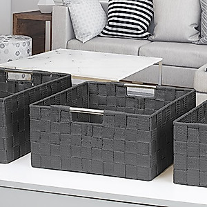Sorbus Storage Box Woven Basket Bin Container Tote Cube Organizer Set Stackable Storage Basket Woven Strap Shelf Organizer Built-in Carry Handles (Gray)