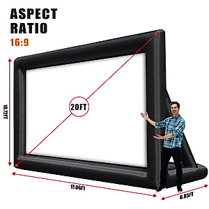 Inflatable Projector Screen, Towallmark 20FT Portable Blow Up Outside Projector Screen, Front & Rear Projection, with Rope, Air Blower, Ground Nails and Carry Bag, for Theater/Football/Backyard Party