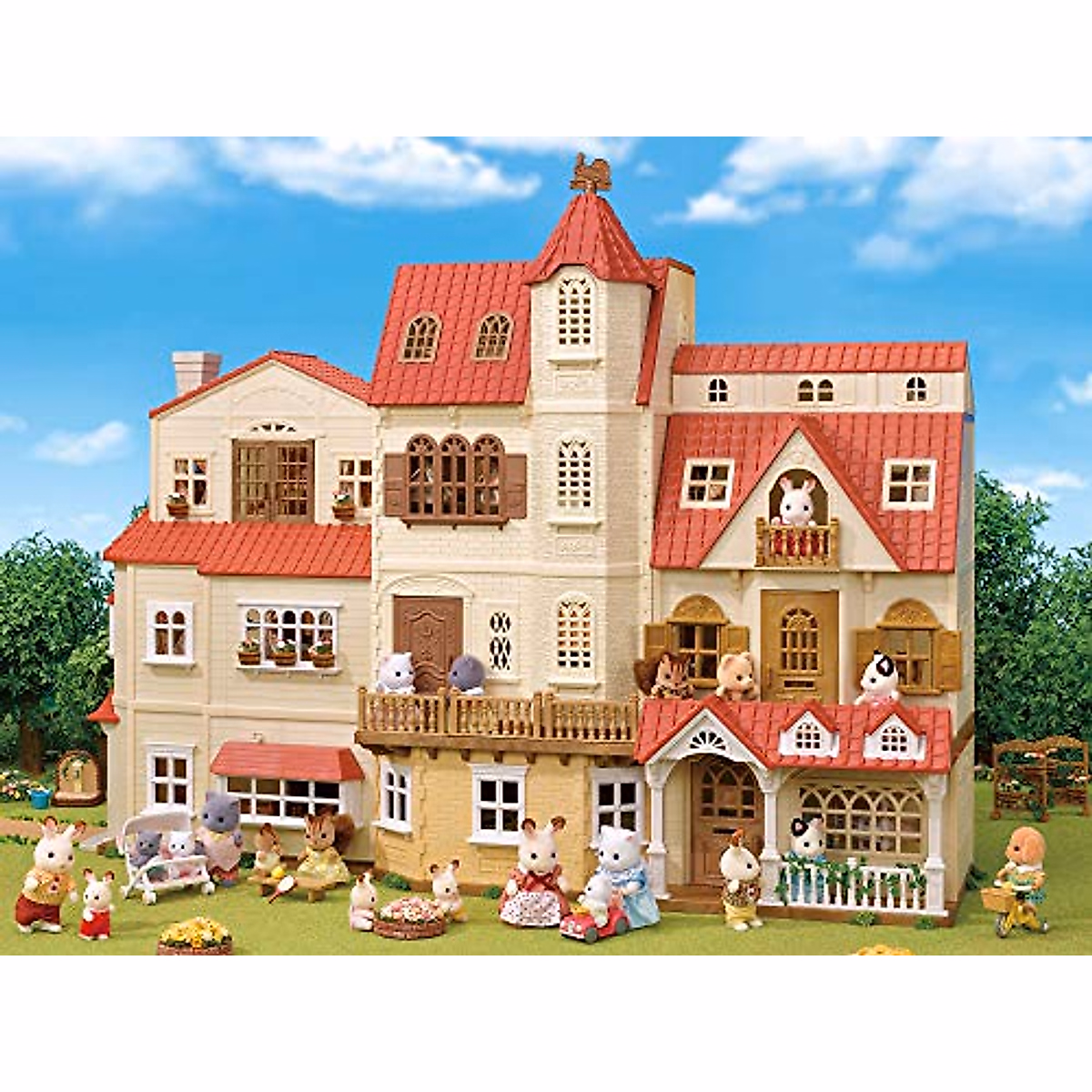 Calico Critters Red Roof Tower Home, 3 Story Dollhouse Playset with Figure, Furniture and Accessories