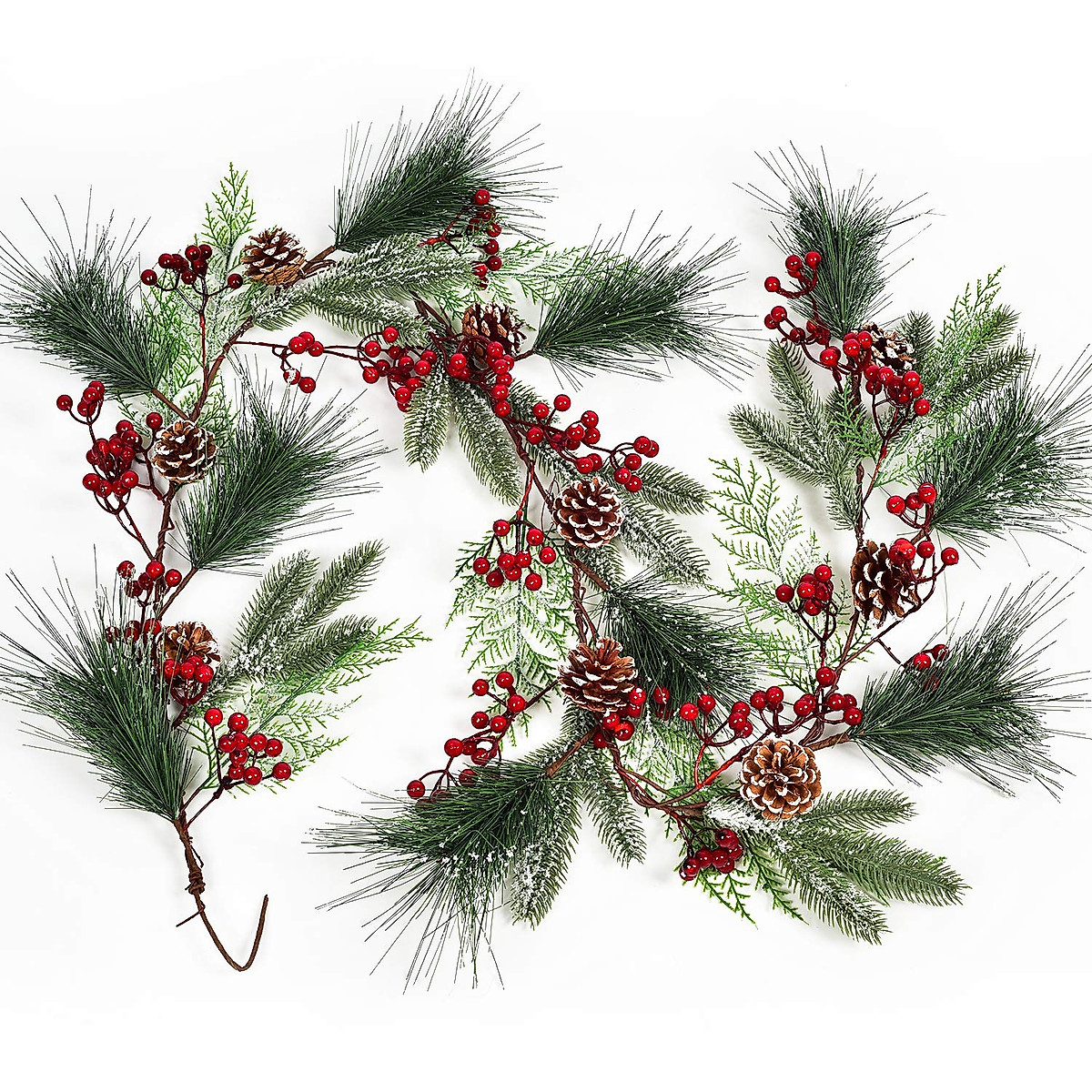 DearHouse 6FT Berry Pine Christmas Garland with Spruce Cypress Berries Pinecones Winter Artificial Greenery Garland for Holiday Season Mantel Fireplace Table Runner Centerpiece New Year Decor