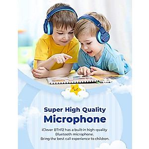 iClever BTH12 Kids Bluetooth Headphones,Colorful LED Lights Wireless Kids Headphones,74/85/94dB Volume Limited,55H Playtime,Bluetooth 5.2,Over Ear Headphones Built-in Mic for iPad/Tablet/Airplane,Blue