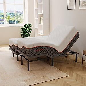 ESHINE 14" Hybrid Mattress Twin XL + Adjustable Bed Frame - Luxury Gel Memory Foam, Upholstered Bed Frames with Massage, USB, Under Bed Night Light, Head and Foot Incline, Split King