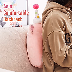 BSTAOFY Pink Happy Birthday Teddy Bear Soft Plush Pillow Birthday Stuffed Animals Squishy Pillows Gifts for Toddler Kids Girls Birthday Party Decrations, 12''