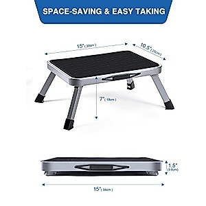 ACSTEP Step Stool 1 Step Folding Foot Stool Metal One Step Ladder Anti-Slip with Wide Pedal,330Ibs Foldable Step Stool for Adults RV Kitchen Closet Bedside Bed Stepping Stool