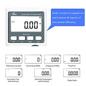 Poniie PN2000 Plug-in Kilowatt Electricity Usage Monitor Electrical Power Consumption Watt Meter Tester