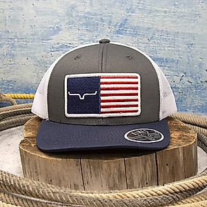 Kimes Ranch Men's American Flag Logo Patch Mesh Back Trucker Cap Charcoal One Size