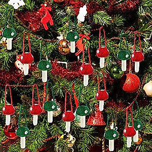 Tatuo 12 Pcs Felt Mushroom Ornaments Christmas Mushroom Hanging Ornaments Small Mushroom Ornament DIY Arts Crafts Supplies Mushroom Decor for Xmas Wedding Holiday Decoration, Red and Green