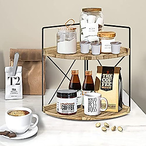 Corner Bathroom Organizer Countertop, 2 Tier Bathroom Trays Vanity Organizer for Counter, Rustic Corner Shelf for Home Small Space, Wood Cosmetic Holder Makeup Standing Rack, Kitchen Spice Rack