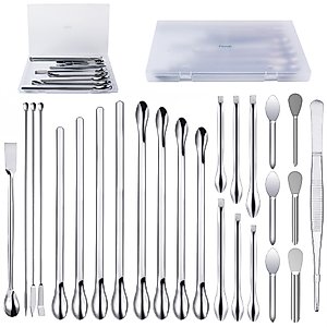 25 Pcs Stainless Steel Lab Spatula Micro Scoop Set Laboratory Tiny Mixing Spatula with Tweezers Long Sampling Spoon for Powders Gel Cap Capsule Filler (25Pcs)