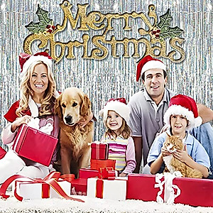 BRAVESHINE Silver Glitter Tinsel Foil Fringe Curtains - 2Pcs 3.2x8.2ft Photo Backdrop for Birthday Valentine Wedding Christmas Frozen Bridal Bachelorette Anniversary Engagement Disco Party Decorations