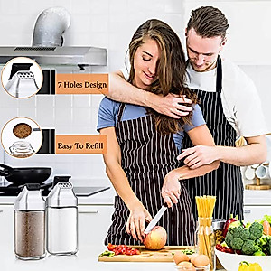 Glass Salt and Pepper Shakers Set - Moisture Proof Salt Shaker with Plastic Lid - Refillable Spice Dispenser for Kitchen or Travel - Cute Seasoning Shakers Container - Set of 2 Bottles