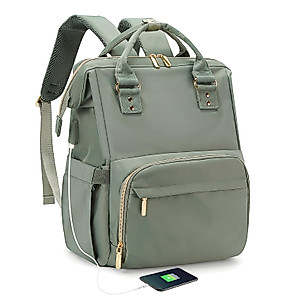 winspansy Travel Laptop Backpack for Women Men, Aesthetic Personal Item Size Carry on Backpack, Weekender College Casual Daypack Work Backpack Purse Waterproof Nurse Bag Fits 15.6 Inch Laptop, Green