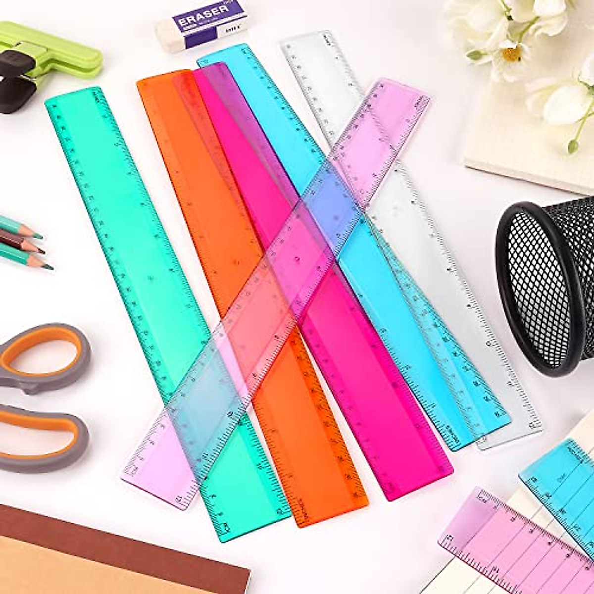 Color Plastic Ruler Straight Ruler Measuring Tool 12 Inch Ruler Set Rulers Bulk 3 Pack(Pink)