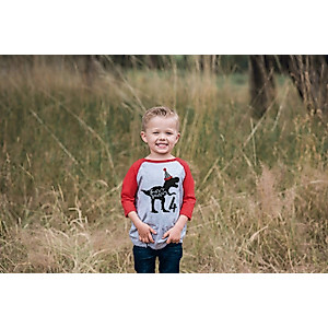 7 ate 9 Apparel Four 4 Fourth 4th Dino Birthday Dino Dinosaur Red Baseball Shirt T-Shirt 4T