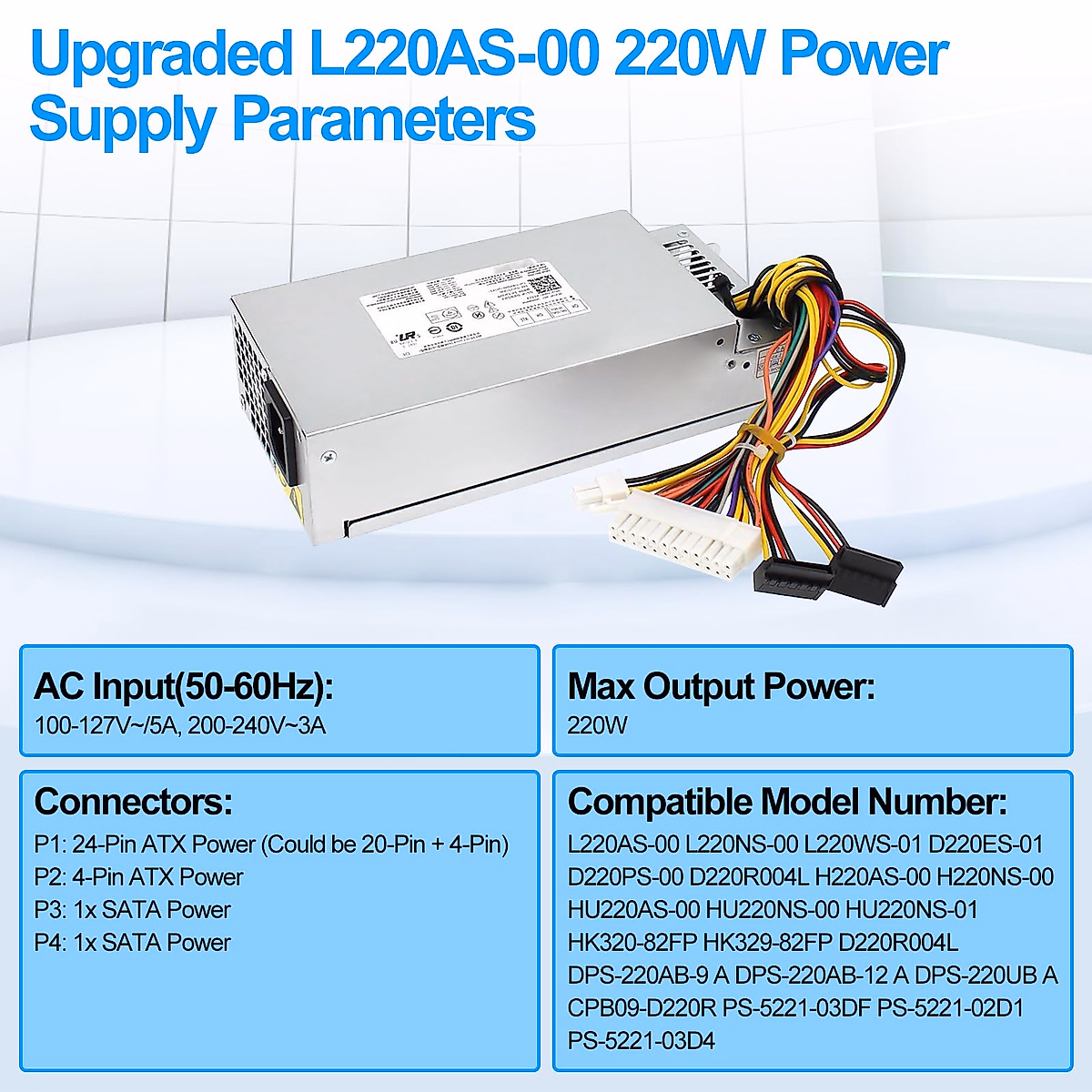 S-Union 220W Power Supply Compatible with Dell Inspiron 3647 660s Replacement for Acer X1420 X3400 eMachines Gateway Series Delta DPS-220UB A Liteon L220AS-00 L220NS-00 PS-5221-03DF R82HS 650WP P3JW1