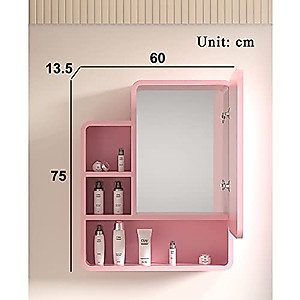 Medicine Cabinet Bathroom Mirror Cabinet Solid Wood Hidden Mirror Cabinet Simple Bathroom Mirror with Shelf Wall-Mounted Mirror Box Pink Locker (Color : Yellow, Size : 60 * 75 * 13.5cm)
