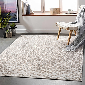 Hauteloom Bonhill Modern Animal Print Area Rug for Living Room, Bedroom, Dining Room - Bohemain Leopard Print Carpet - Tan, Terracota, Brown, Beige, Ivory - 5'3" x 7'3" (5x7)