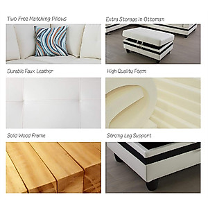 Ainehome Furniture Sectional Sofa Set, Living Room Sofa Set, Leather Sectional Sofa, Black & Ivory White Sofa Set (Right Hand Facing,#3)